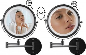 Erga Eda, LED osvětlené kosmetické zrcadlo na make-up ø20 cm, černá matná, ERG-YKA-CH.EDA-BLK