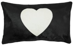 Černý kožený polštář se srdcem (bos taurus taurus) - 50*30*5cm