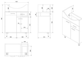 Aqualine, ZOJA umyvadlová skříňka 61,5x74x32cm, 2x dvířka, 1x zásuvka, bílá, 51065A