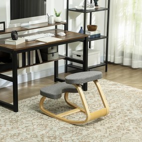 HOMCOM Klaněcí Židle, Ergonomická Houpací Dřevěná Klaněcí Židle pro Domácí Kancelář, Zlepšuje Držení Těla, Bolesti Zad, Šedá