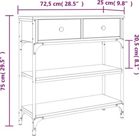 vidaXL Konzolový stolek 72,5 x 25 x 75 cm kompozitní dřevo [834186] Barva: šedá sonoma