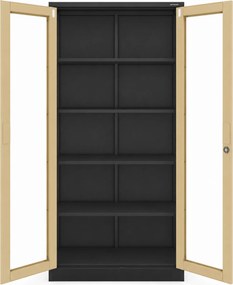 Kovová skříň s vitrínou antracitová / ořech: Eco Design AMELIA, 900 x 1850 x 400 mm