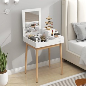 HOMCOM Toaletní Stůl s Zrcadlem Moderní Styl - 2 Zásuvky, Sklopné Zrcadlo do Ložnice, Obývacího Pokoje, 60 x 50 x 85,5 cm