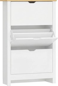 HOMCOM skříňka na boty výklopný botník 3 klapky na 18 párů bot prostorově úsporná v bílé a přírodní barvě 72 x 26 x 112 cm do předsíně a vstupních pr…