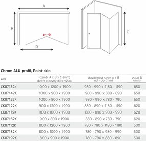 Mereo Lima sprchový kout obdélník 90x80x190 cm sklo Point ALU chrom CK87162K