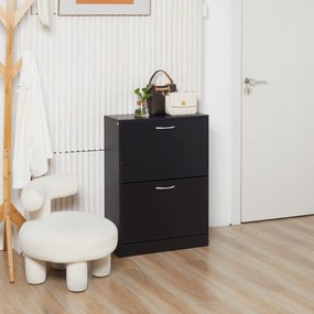 HOMCOM Moderní skříň na boty do úzké chodby s 2 šuplíky a nastavitelnými policemi 60x24x80 cm Černá