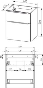 Mereo, Mereo Mailo, koupelnová skříňka s umyvadlem z litého mramoru 61 cm, dub Riviera, elox AL madlo, MER-CN520MA
