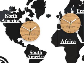 Nástěnné samolepící hodiny Time Zones 100x56 cm černé/hnědé