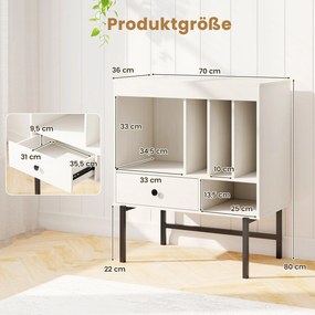 Costway Skříňka na gramofon se zásuvkou a držáky desek, bílá