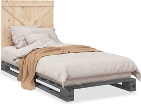 Rám postele s čelem šedý 90 x 200 cm masivní borové dřevo 3281580