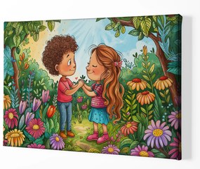 Obraz na plátně - Malí milenci Květinová louka FeelHappy.cz Velikost obrazu: 120 x 80 cm