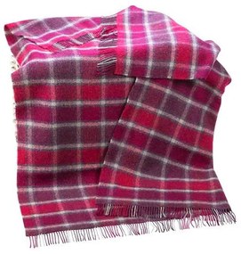 Deka z ovčí vlny Berry Red Grey Windowpane 182 x 137 cm John Hanly