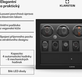 Klarstein ChronoVault natahovač hodinek, 4+6 hodinek, veganský, vysoký lesk, 4 režimy, motor Mabuchi, LED, zásuvka