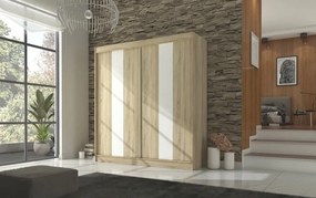 Šatní skříň s posuvnými dveřmi Karen - 200 cm Barva: dub Sonoma + Bílý Lacobel