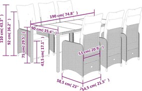 7dílný zahradní bistro set s poduškami hnědý polyratan 3277213