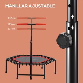 SPORTNOW Fitness Trampolína 114x114x132 cm, Elastická Postel, Fitness s Nastavitelným 3úrovňovým Řídítkem, Ocelový Rám pro Cvičení nohou a Těla Doma,…