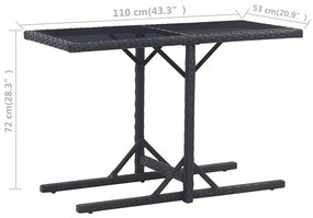 Zahradní stůl černý 110 x 53 x 72 cm sklo a polyratan - Default Title