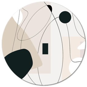 Kulatý obraz Abstrakce - černé tvary na béžovém pozadí spojené linkami