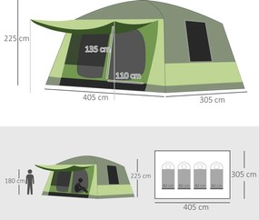 Kempinkový stan Kupolový stan Rodinný stan 2 spací kabiny 4-8 osob D405 x Š305 x V225cm
