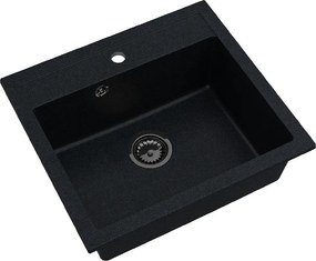 Sink Quality Ferrum, kuchyňský granitový dřez 565x510x205 mm + černý sifon, černá skvrnitá-Brocade, SKQ-FER.B.1K60.XB