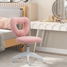 HOMCOM Kancelářská židle otočná srdcového tvaru bez opěrek, výškově nastavitelná židle z teddy fleecu pro studijní místnost, růžová