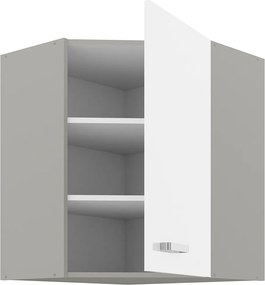 BIANCA sb | horní kuchyňská skříňka 60x60 GN-72 1F (45°) rohová s policemi | 60x60 cm | světle šedá/bílá lesk
