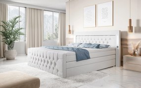Boxspring postel QUEEN s úložným prostorem, LED a USB, eko kůže Velikost postele: 120 × 200 cm, Barva EKO kůže: Bílá EKO kůže, Výběr matrace:…