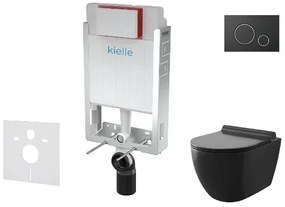 kielle Genesis - Set předstěnové instalace, klozetu Gaia, sedátka softclose a tlačítka Gemini II, matná černá / chrom 30505SZ09