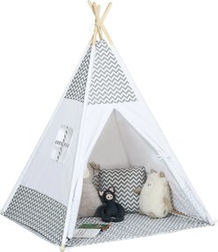 HOMCOM Dětský teepee stan Indický - dim. 1,2L x 1,2W x 1,55H m - Uzavíratelná dveřní okna, podložka, polštář a taška na nošení součástí balení - Inte…