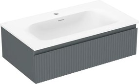 Mexen Rivel, koupelnová skříňka 80 cm s umyvadlem Vela, 1 zásuvka, drážkovaná, grafitová matná/bílá matná, 91A20-08023-1-BF66-W23M01