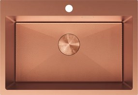Mexen Solix, 1-komorový nerezový dřez 650 x 450 mm, broušená měď, vzor voština, 6403651000-65HC