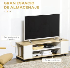 HOMCOM TV Stojan na Kolečkách - Nástěnný TV Stojan s 2 Úložnými Policemi pro Televize do 139 cm - 120x40x38,5 cm