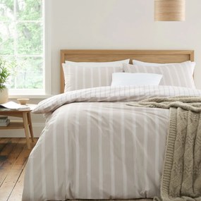 Béžové bavlněné povlečení na dvoulůžko 200x200 cm Ashford Stripe – Bianca