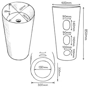 BPS-koupelny Volně stojící keramické umyvadlo HYD-LO-WH-WOF-400 ø40 cm, bílé