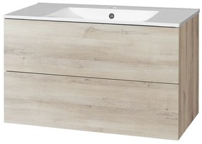 Mereo Mereo, Aira, koupelnová skříňka s keramickým umyvadlem 101 cm, bílá, dub, šedá, CN722