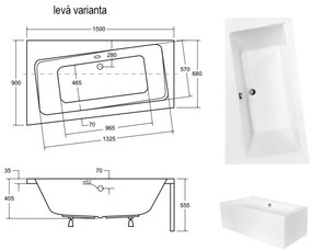 Besco Infinity 150x90 akrylátová vana Délka vany: 150cm, Orientace: Pravá