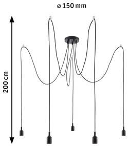 Paulmann 50389 Neordic Ketil 5, černé závěsné svítidlo s pěti závěsy, 5x max20W E27