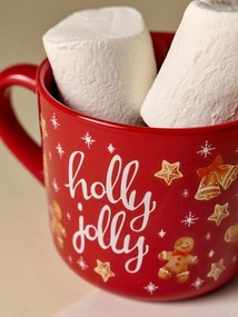 Sinsay - Vánoční keramický hrnek s motivem perníčků a nápisem „Holly Jolly“ - červená