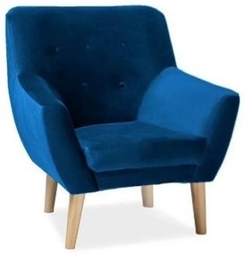 Křeslo Nordic I Velvet, modrá / přírodní dřevo