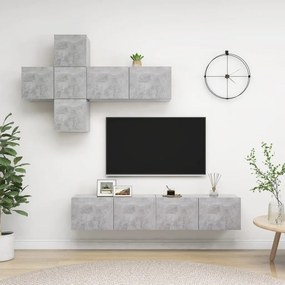 7dílný set TV skříněk betonově šedý dřevotříska 3079128