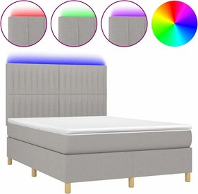 Box spring postel s matrací a LED světle šedá 140x200 cm textil 3135597
