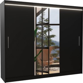 ADRK Furniture Posuvná skříň se zrcadlem a LED osvětlením DENIS 250 SW-DEN-B-250+L-V365