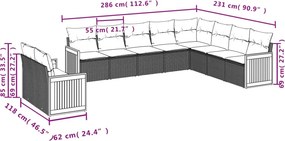 10dílná zahradní sedací souprava s poduškami šedá polyratan 3260198