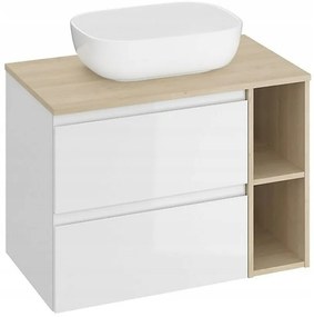Cersanit Moduo, koupelnová skříňková souprava s umyvadlem na desku 80x45x95 cm, bílá lesklá-dub, S801-443