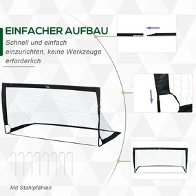 Fotbalové branky HOMCOM sada 2 skládacích mini branek z oceli a tetrolonu černé barvy 186x90x89 cm na zahradu a hřiště | Aosom.de