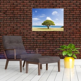 Skleněný obraz pláže se stromem (70x50 cm)