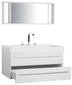 Bílý nástěnný nábytek do koupelny se zásuvkou a zrcadlem ALMERIA Beliani