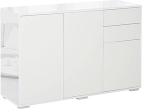 HOMCOM Obývací pokoj komoda se 3 dveřmi, 2 šuplíky a nastavitelnou vnitřní policí, úložný kabinet do kuchyně a ložnice, protiskluzová, 117x36x74 cm, v