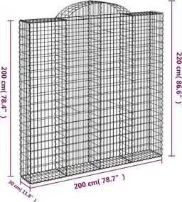 Klenutý gabionový koš 200 x 30 x 200/220 cm pozinkované železo 153490