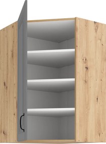 STILO ad | horní skříňka 60x60 GN-90 1F (45°) rohová s policemi | VYSOKÁ | UNI dvířka | artisan/světle šedá
